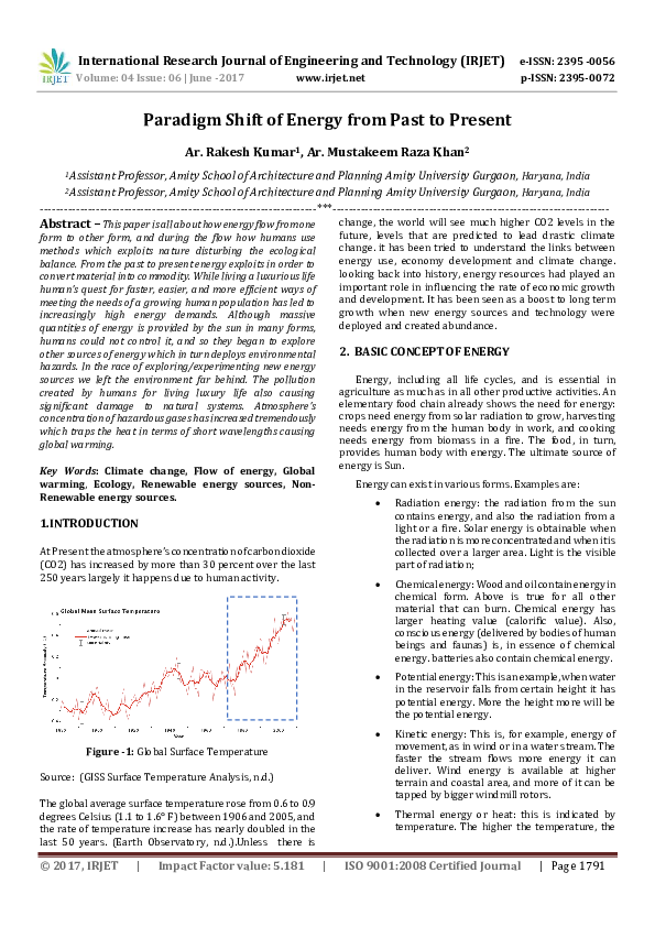 (PDF) Paradigm Shift of Energy from Past to Present