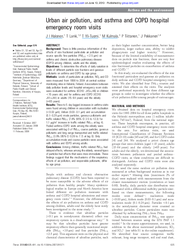(PDF) Urban air pollution, and asthma and COPD hospital emergency room ...