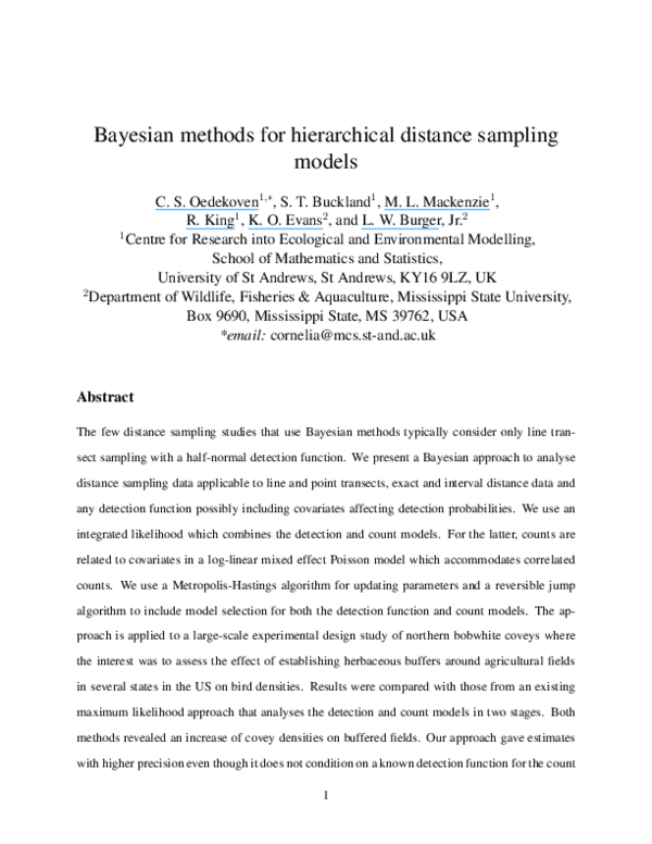 Pdf A Bayesian Approach To Analysing Distance Sampling Data With