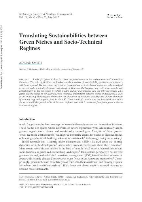 (PDF) Translating Sustainabilities between Green Niches and Socio ...