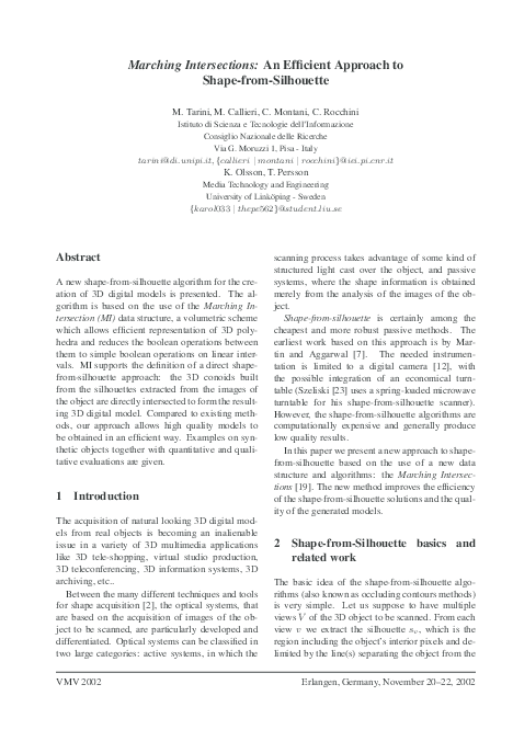 Pdf Marching Intersections An Efficient Approach To Shape From Silhouette