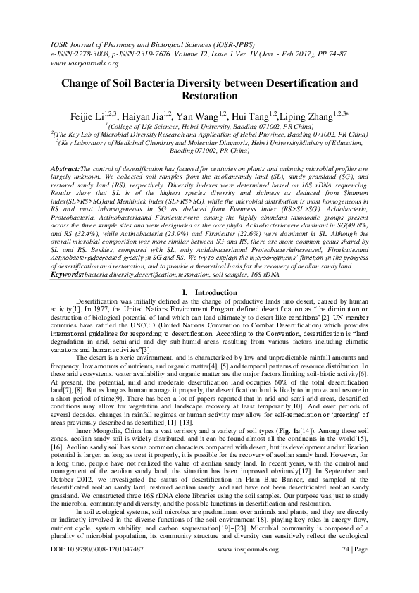 (PDF) Change of Soil Bacteria Diversity between Desertification and Restoration