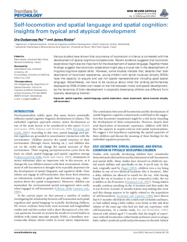 (PDF) Self-locomotion and spatial language and spatial cognition: insights from typical and ...