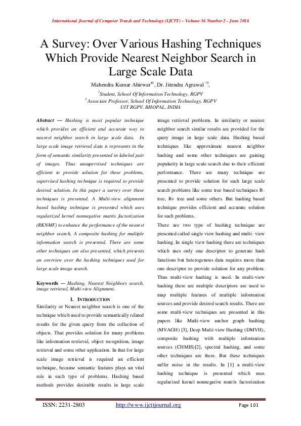 (PDF) A Survey: Over Various Hashing Techniques Which Provide Nearest Neighbor Search in Large ...