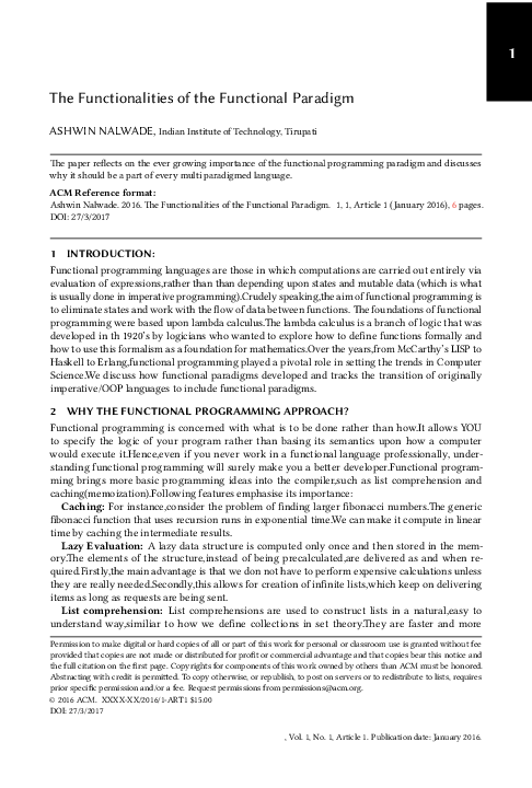 (PDF) The Functionalities of the Functional Paradigm