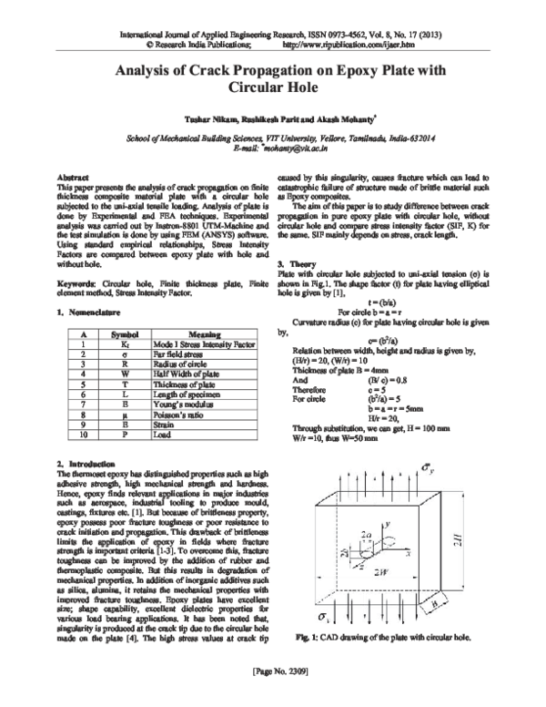 (PDF) Analysis of Crack Propagation on Epoxy Plate with Circular Hole