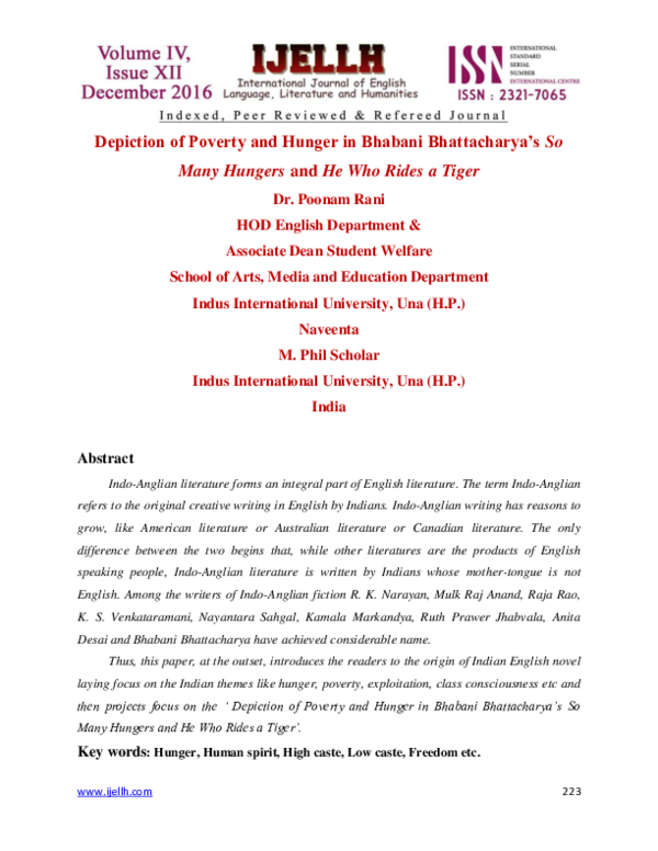 (PDF) Depiction of Poverty and Hunger in Bhabani Bhattacharya’s So Many ...