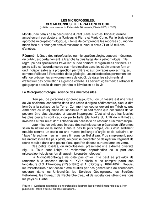 (PDF) Les microfossiles, ces méconnus de la paléontologie