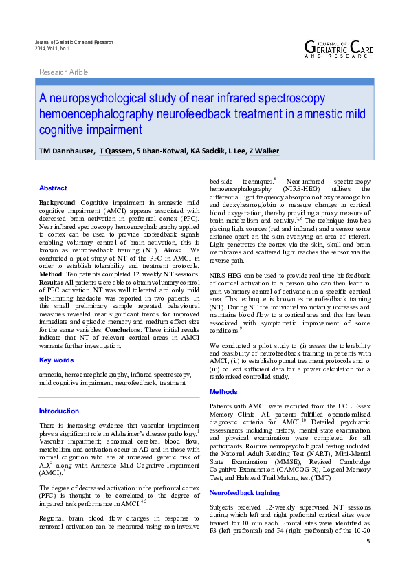 (PDF) A neuropsychological study of near infrared spectroscopy ...