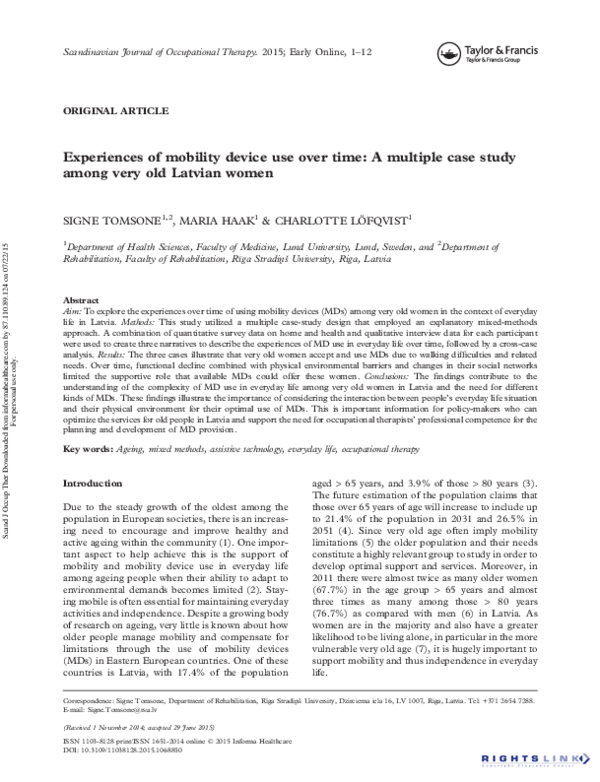 Pdf Experiences Of Mobility Device Use Over Time A Multiple Case
