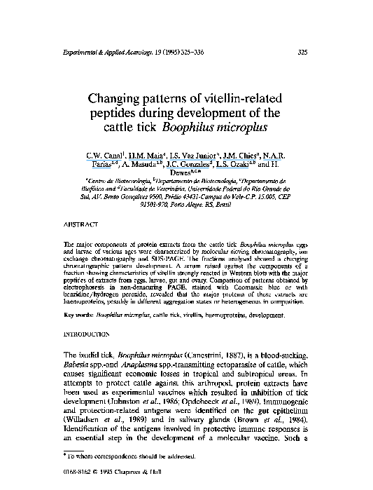 (PDF) Changing patterns of vitellin-related peptides during development of the cattle tick ...