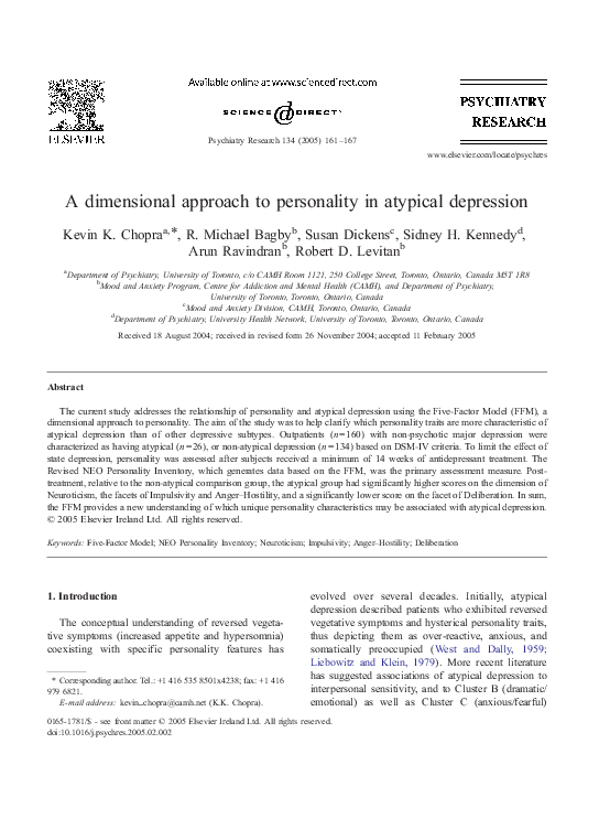 (PDF) A dimensional approach to personality in atypical depression