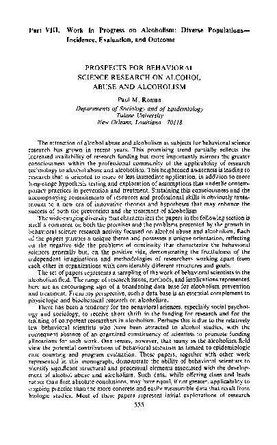 Pdf Prospects For Behavioral Science Research On Alcohol Abuse And