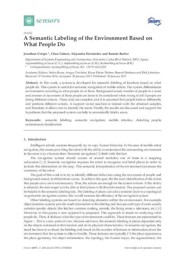 (PDF) A Semantic Labeling of the Environment Based on What People Do