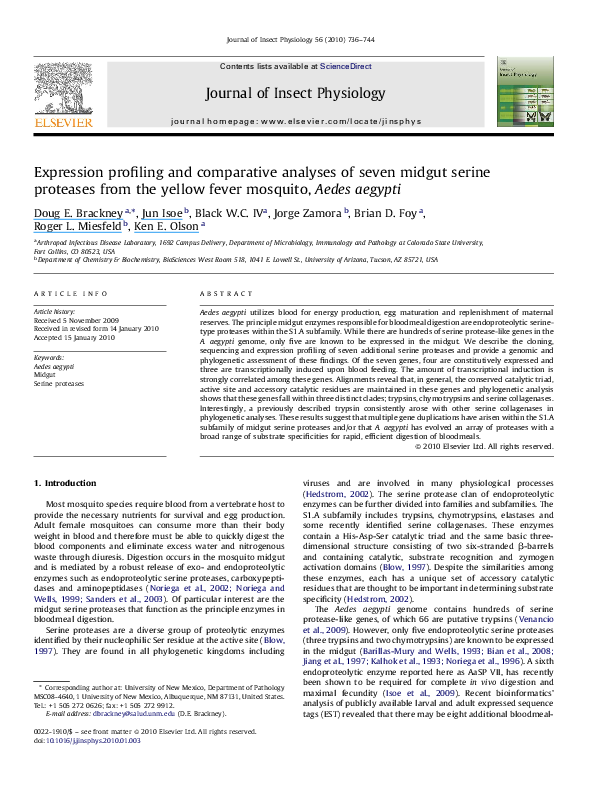 (PDF) Expression profiling and comparative analyses of seven midgut serine proteases from the ...