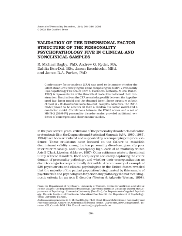 (PDF) VALIDATION OF THE DIMENSIONAL FACTOR STRUCTURE OF THE PERSONALITY ...
