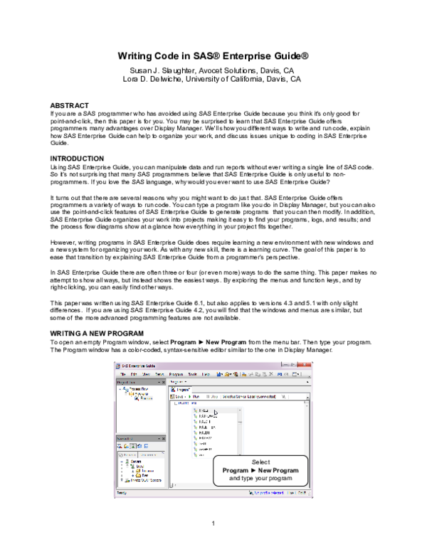 (PDF) Writing Code in SAS® Enterprise Guide