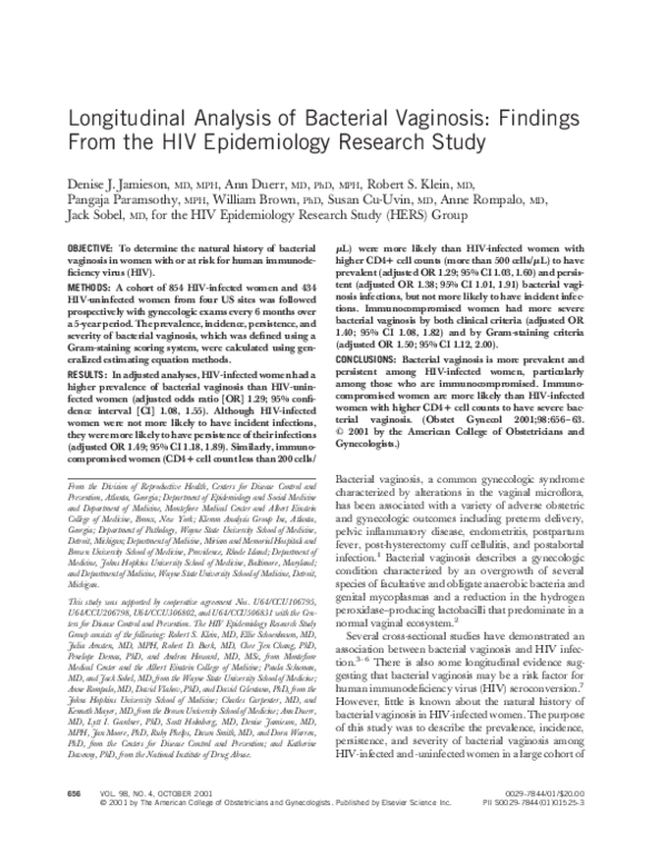 (PDF) Longitudinal analysis of bacterial vaginosis: findings from the ...