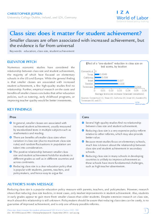 (PDF) Class size does it matter for student achievement