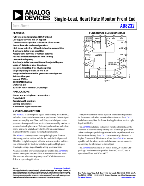 (PDF) AD8232 sensor corazon datasheet