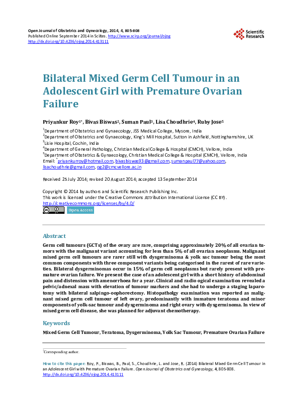 Pdf Malignant Mixed Germ Cell Tumour Of The Ovary In A 10 Year Old