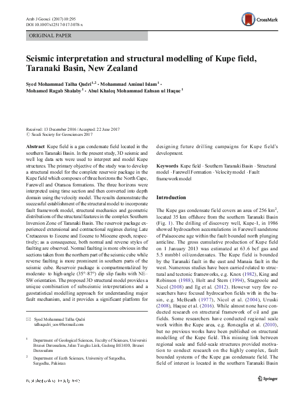 Seismic interpretation and structural modelling of Kupe field, Taranaki ...