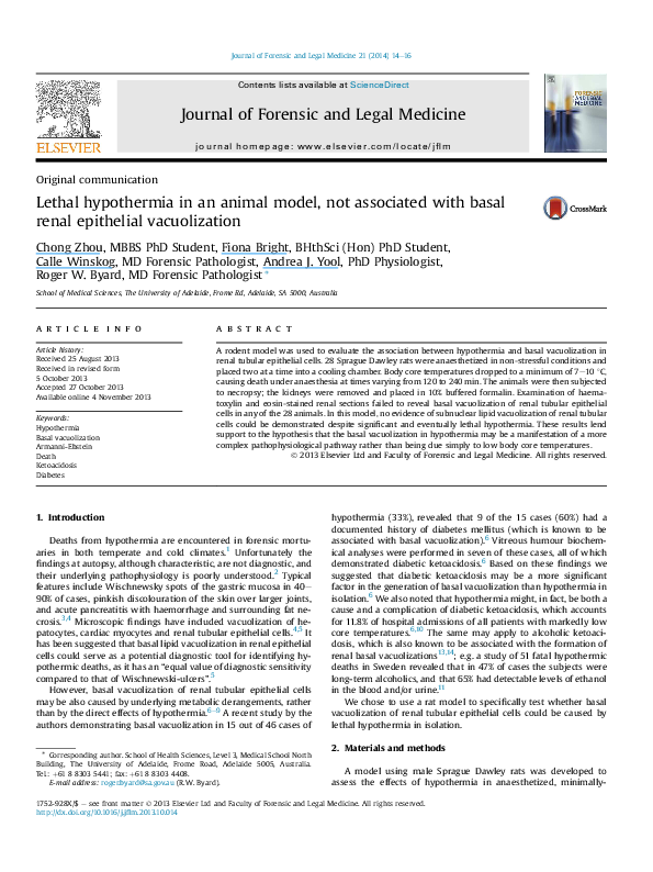 (PDF) Lethal hypothermia in an animal model, not associated with basal ...