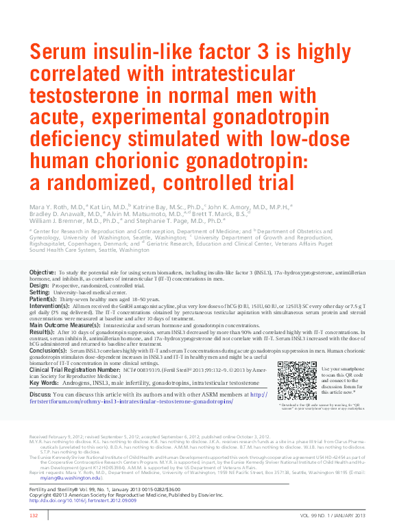Pdf Serum Insulin Like Factor 3 Is Highly Correlated With