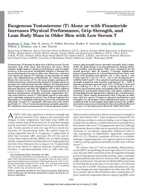 (PDF) Exogenous Testosterone (T) Alone or with Finasteride Increases ...