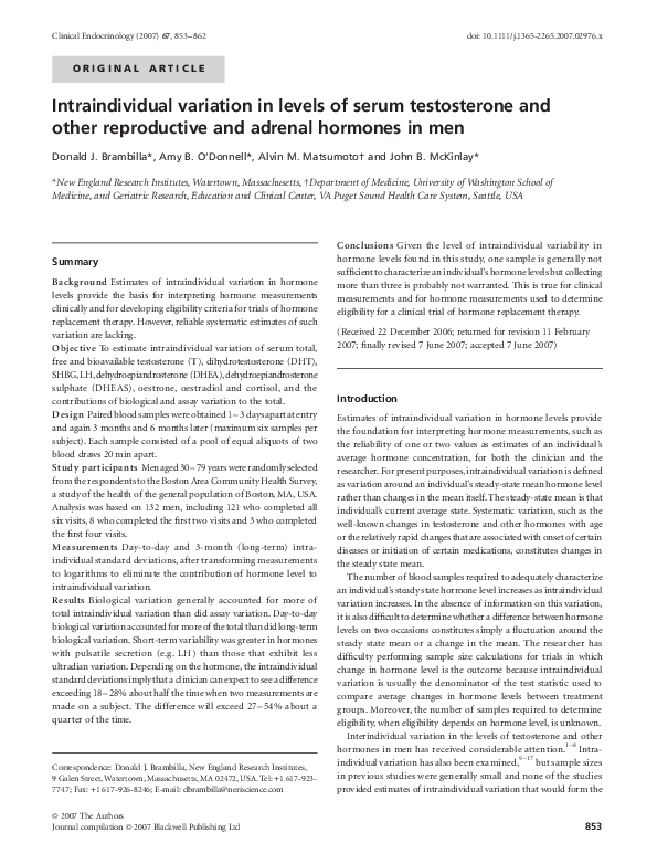 (PDF) Intraindividual variation in levels of serum testosterone and ...
