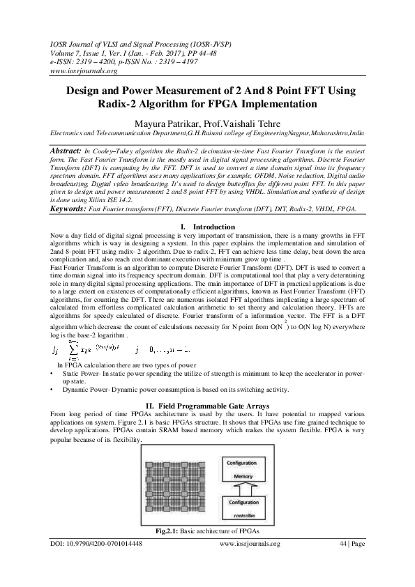 Pdf Design And Power Measurement Of 2 And 8 Point Fft Using Radix 2 Algorithm For Fpga