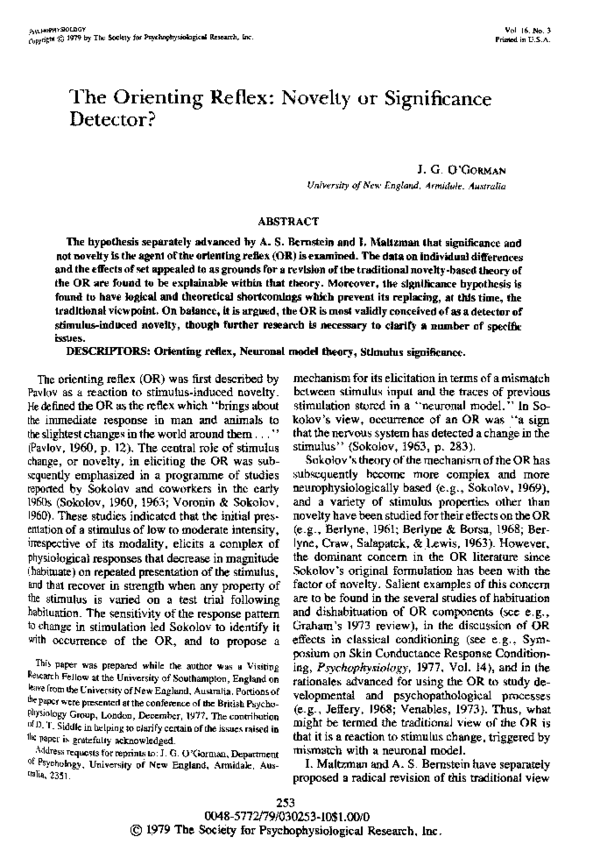 (PDF) The Orienting Reflex: Novelty or Significance Detector?