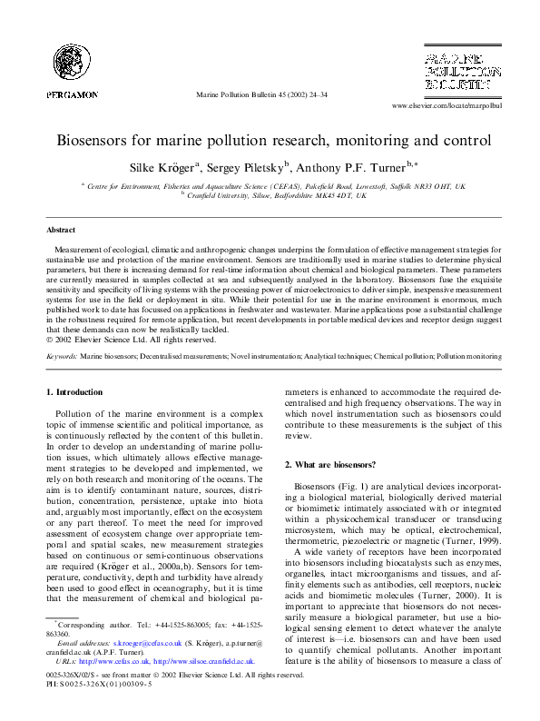 (PDF) Biosensors for marine pollution research, monitoring and control