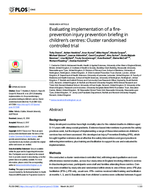 (PDF) Evaluating implementation of a fire- prevention injury prevention briefing in children's ...