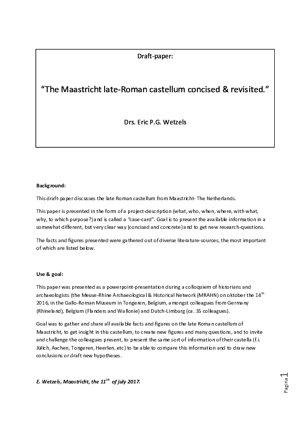 (PDF) The Maastricht late-Roman castellum concised & revisited
