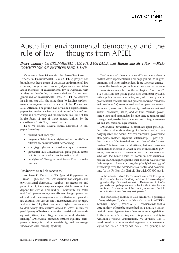 (PDF) Australian environmental democracy and the rule of law