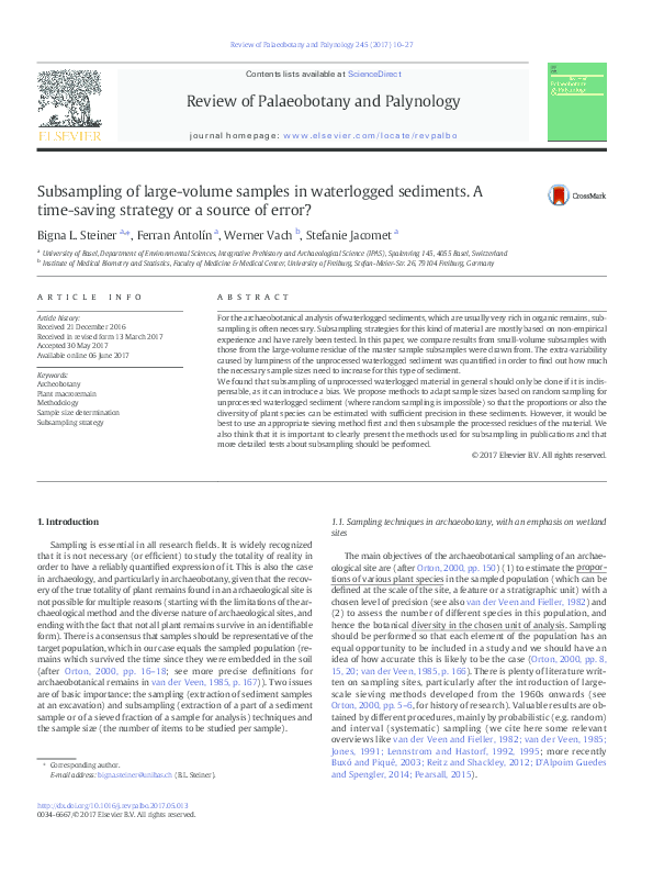 (PDF) Subsampling of large-volume samples in waterlogged sediments. A ...