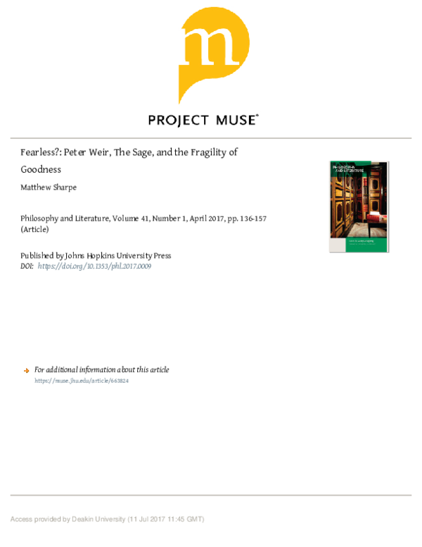 (PDF) Fearless?: Peter Weir, The Sage, and the Fragility of Goodness