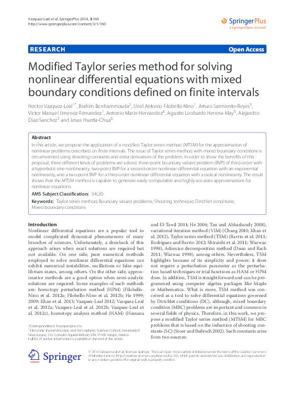 Pdf Modified Taylor Series Method For Solving Nonlinear Differential