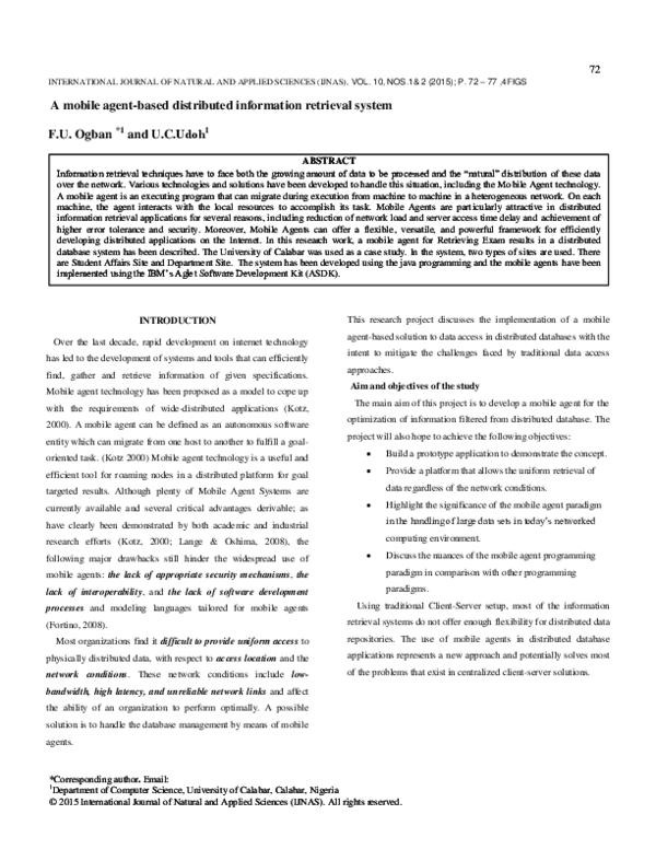 Pdf A Mobile Agent Based Distributed Information Retrieval System