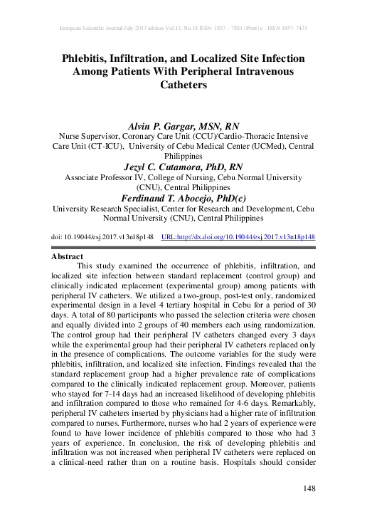 (PDF) Phlebitis, Infiltration, and Localized Site Infection Among ...