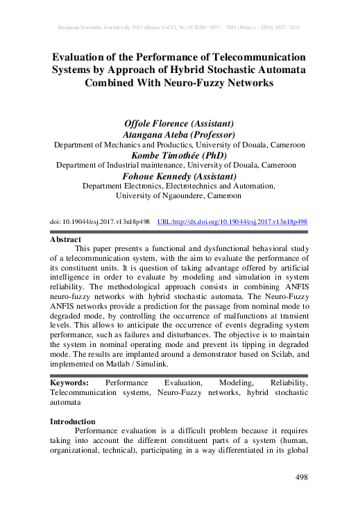 (PDF) Evaluation of the Performance of Telecommunication Systems by Approach of Hybrid ...
