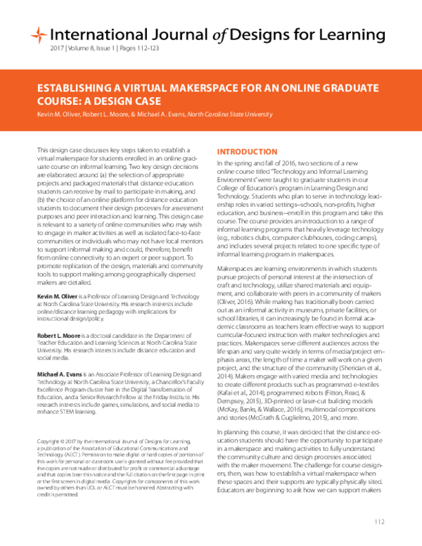 (PDF) Establishing a virtual makerspace for an online graduate course ...
