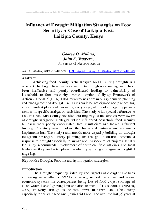 (PDF) Influence of Drought Mitigation Strategies on Food Security: A Case of Laikipia East ...
