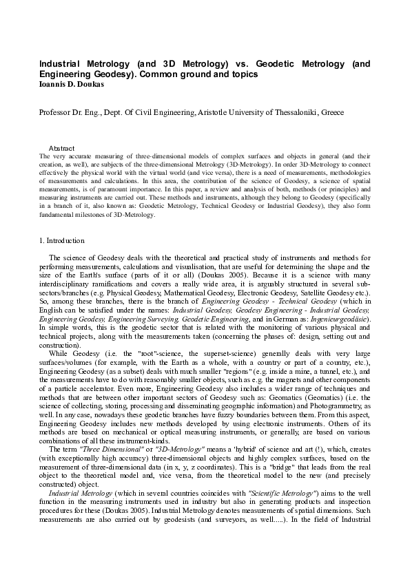 (DOC) Industrial Metrology (and 3D Metrology) vs. Geodetic Metrology ...