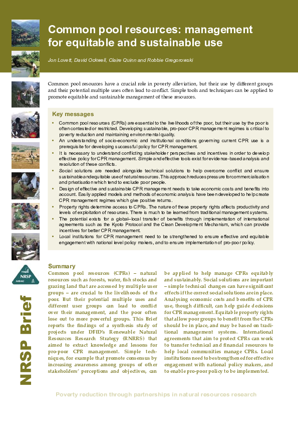 (PDF) Common pool resources: management for equitable and sustainable use
