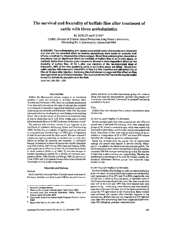 (PDF) The survival and fecundity of buffalo flies after treatment of ...