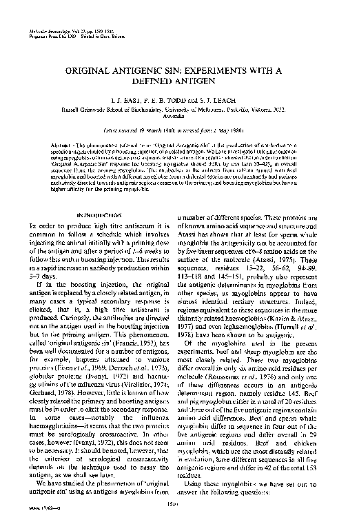 (PDF) Original Antigenic Sin: Experiments with a defined antigen