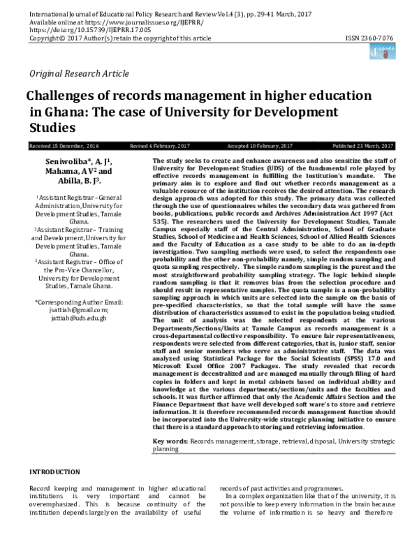 (PDF) Challenges of records management in higher education in Ghana ...