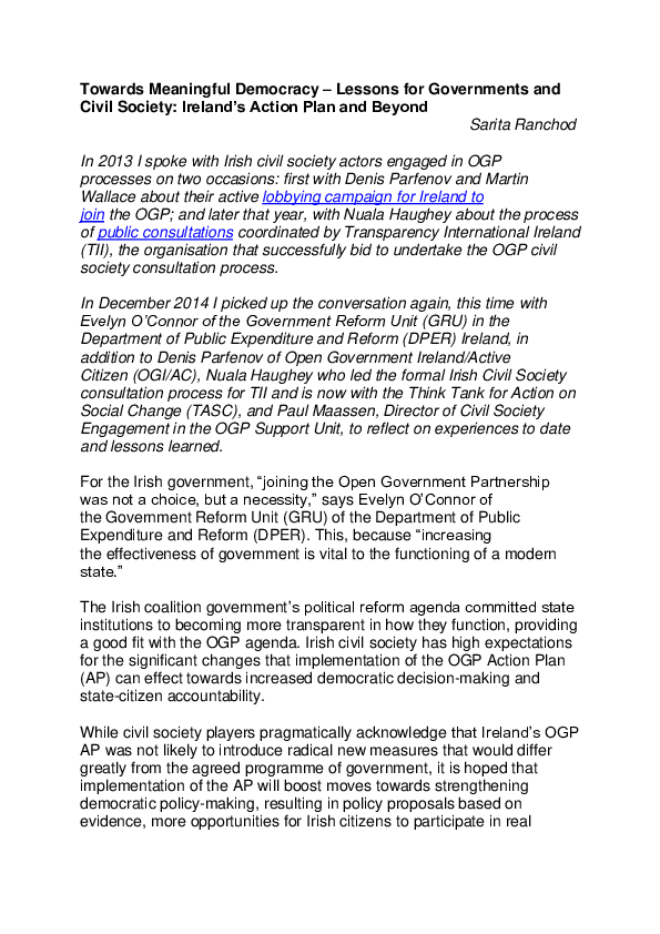 (DOC) Open Governance - Towards Meaningful Democracy – Lessons for ...